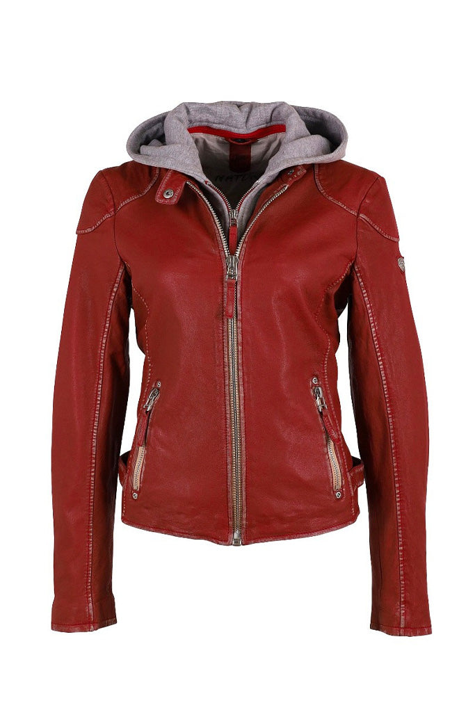 Finja Hooded Leather Jacket - Red– 25 South Boutiques
